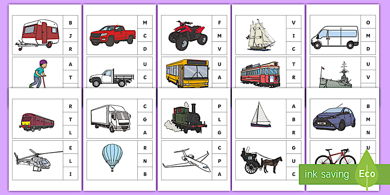 Sunetul initial: Marchează litera corespunzătoare transport