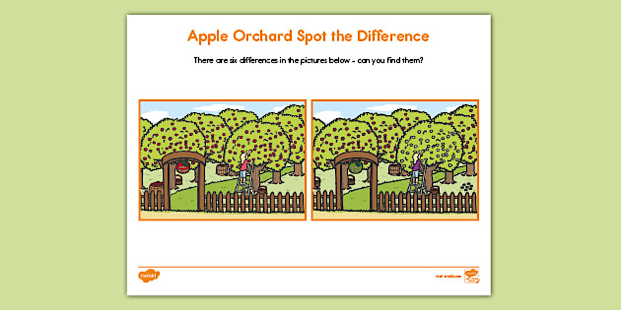 Apple Orchard Spot the Difference Worksheet (teacher made)