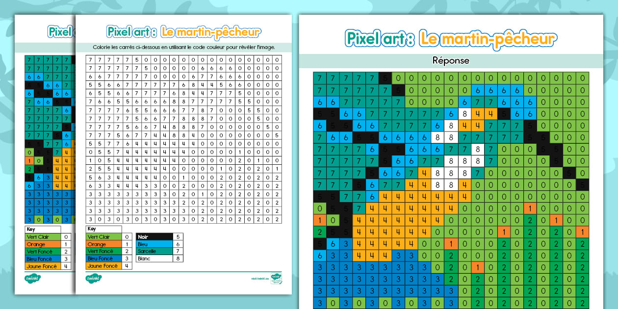 Pixel art : Le martin-pêcheur - Twinkl Pixel Art - Twinkl