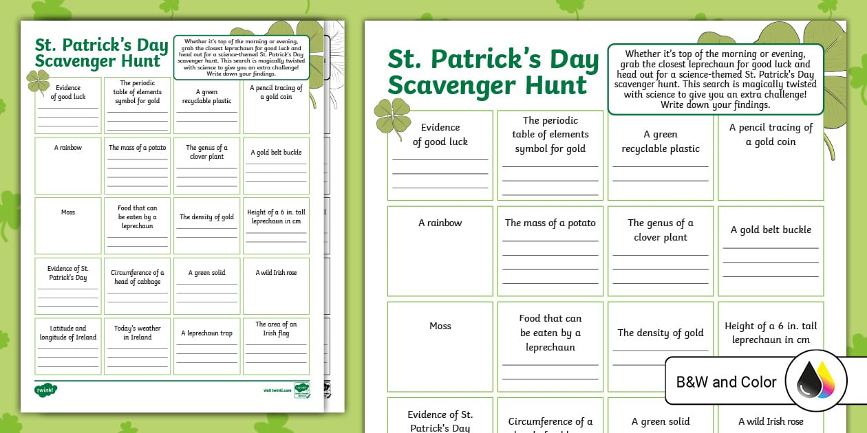 Sixth Grade St. Patrick's Day Science Scavenger Hunt