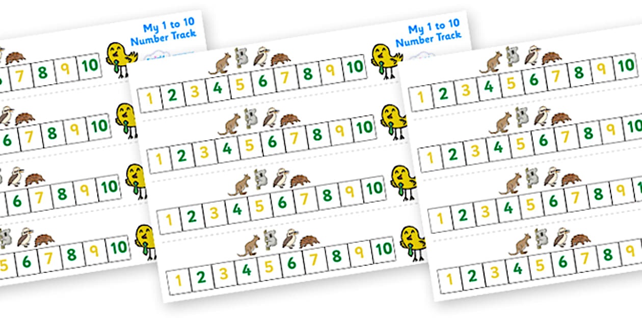Australian Animal Number Track (1-10) (Hecho por educadores)