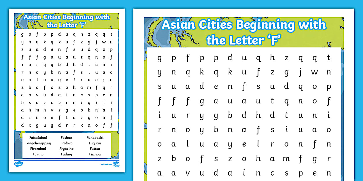 Asian Cities Beginning with the Letter 'F' Word Search