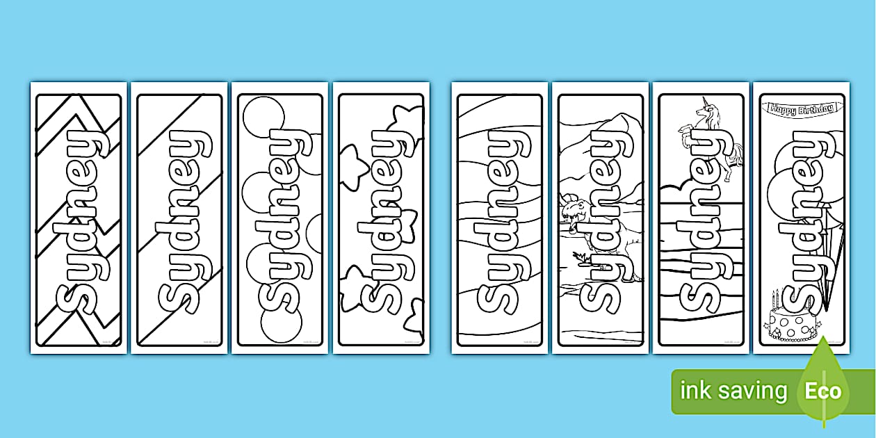 Sydney Name Simple Colouring Bookmarks (teacher made)