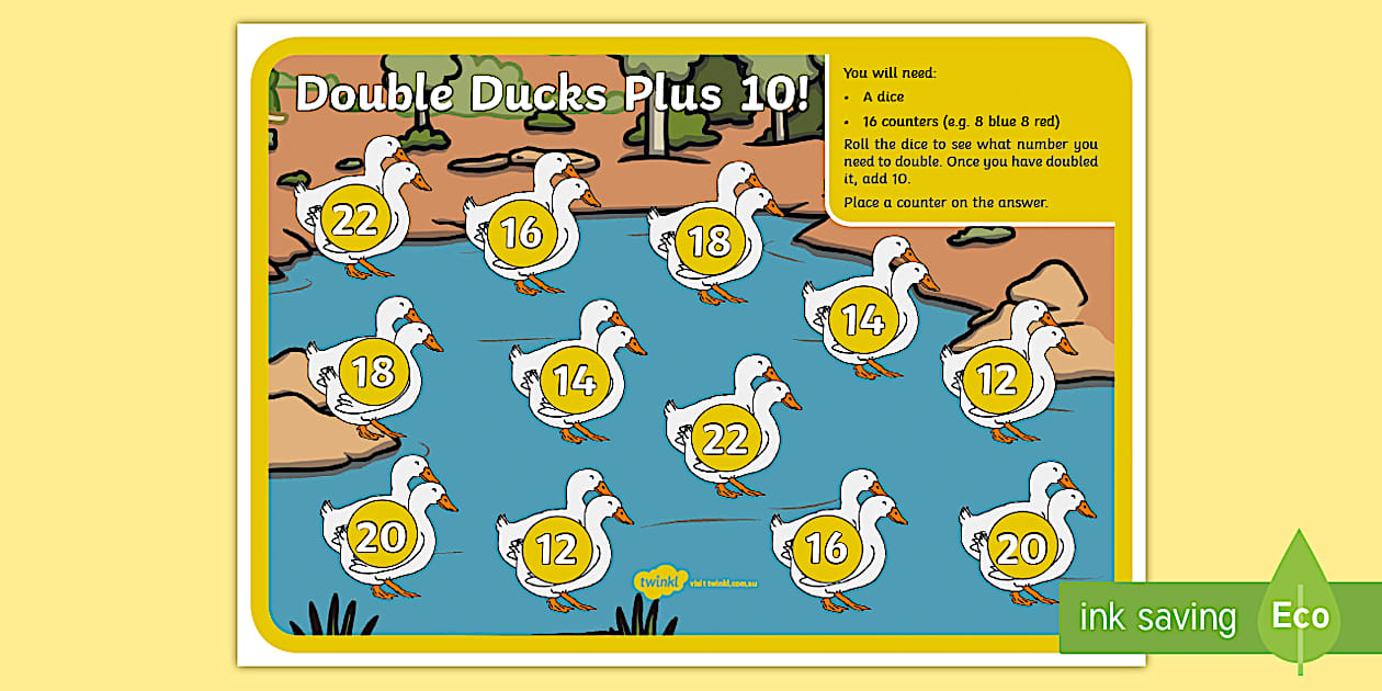 NSW Double Ducks Plus 10 Addition Board Game - Twinkl
