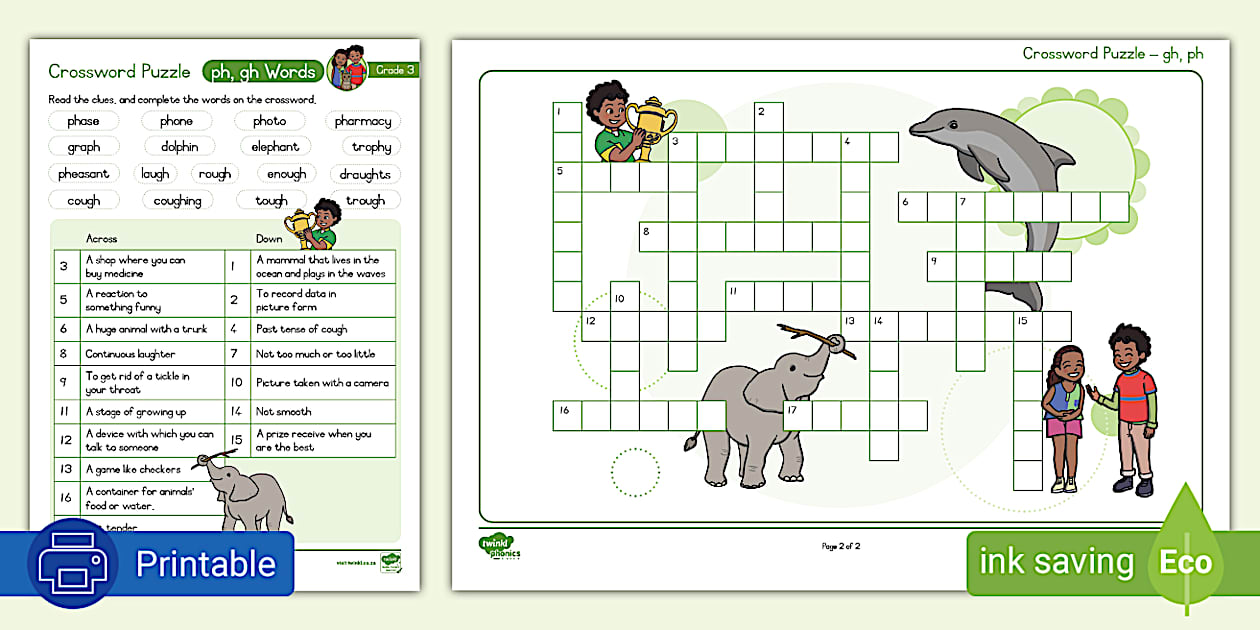 Grade 3 Phonics Crossword Puzzle -ph-, -gh- (teacher made)