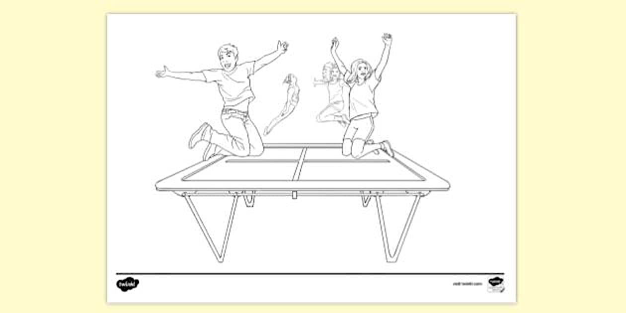 People Bouncing on Trampoline Colouring | Colouring Sheets