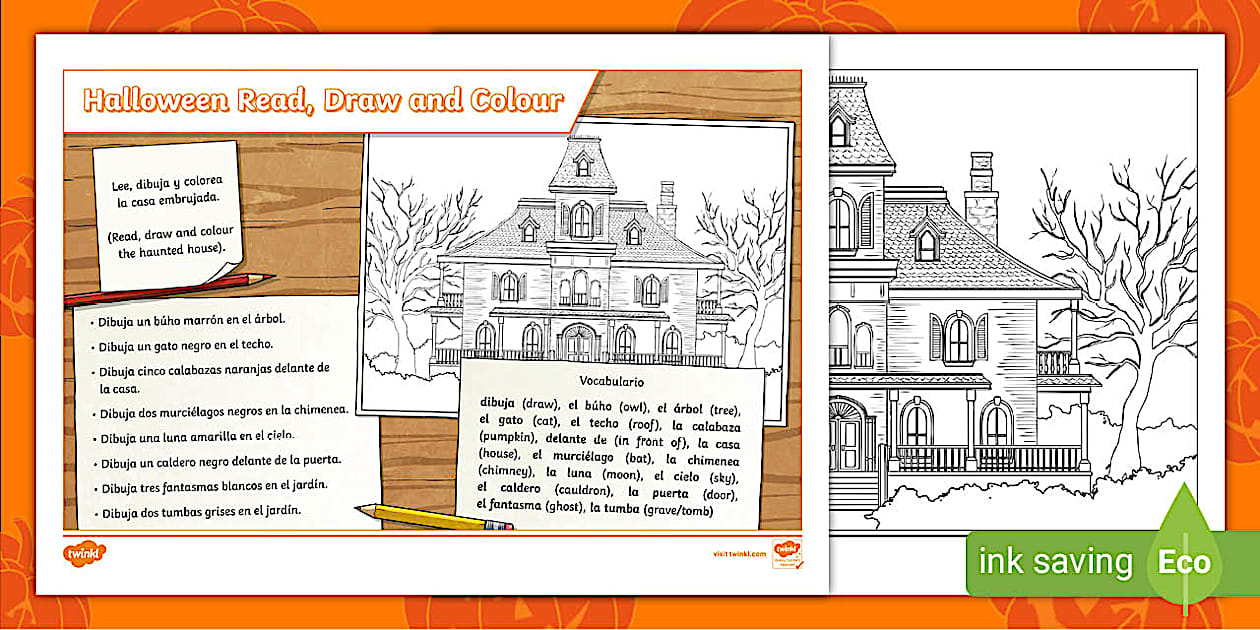 👉 Spanish Halloween Read, Draw and Colour Worksheet - Primary Resource
