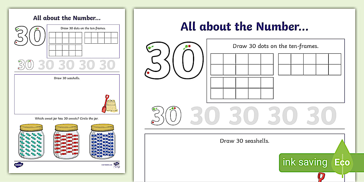 All About the Number 30 Worksheet - (Teacher-Made) - Twinkl