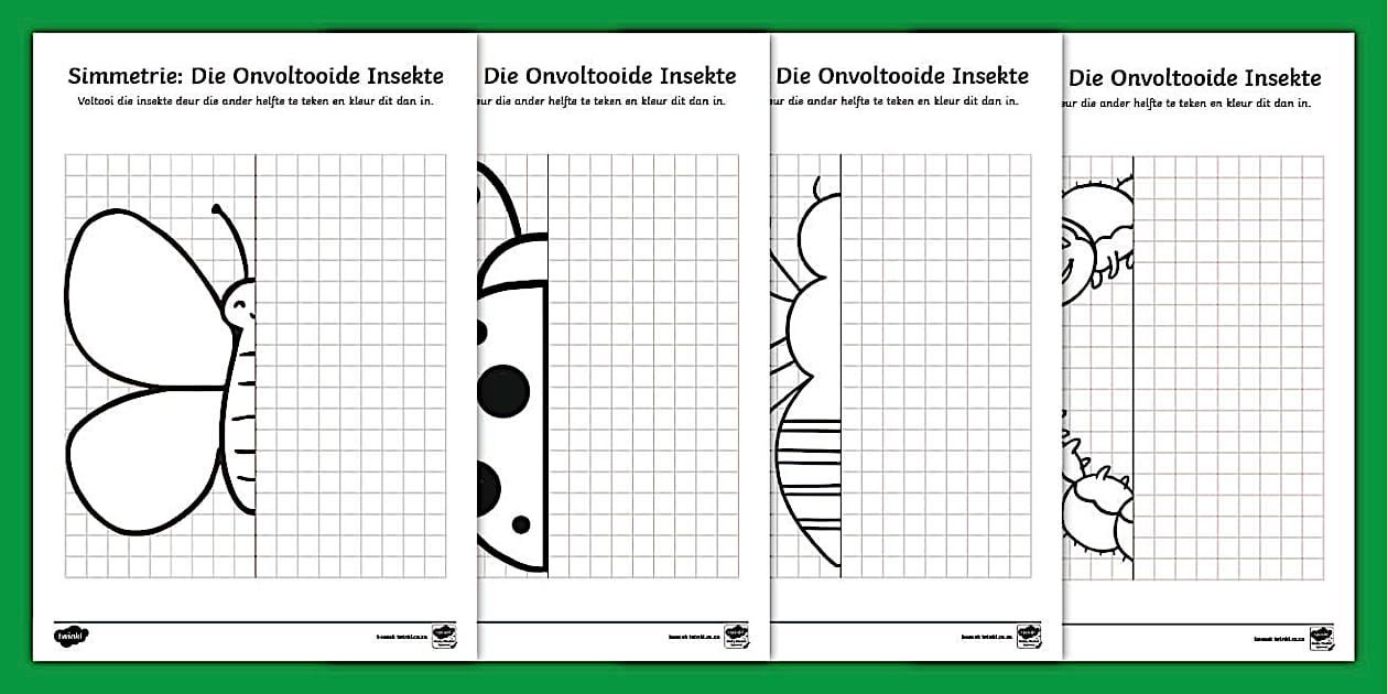 Graad 3 Wiskunde: Simmetrie – Voltooi die Insekte - Twinkl