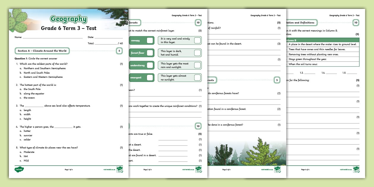 Grade 6 Geography Term 3 Test (teacher made) - Twinkl