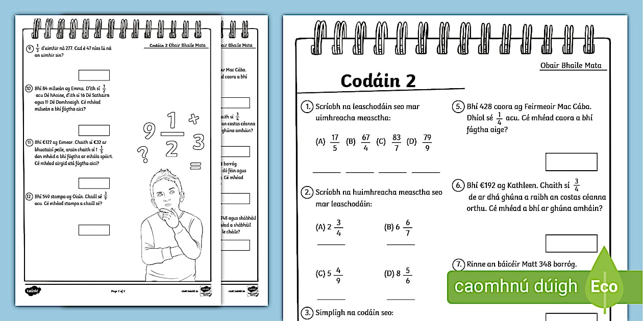 Maths Homework - Fractions 2 Gaeilge (teacher made) - Twinkl