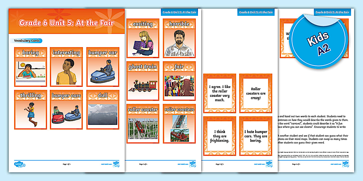 Turkey Curriculum English Vocabulary Cards: Grade 6 Unit 5 (At the Fair)