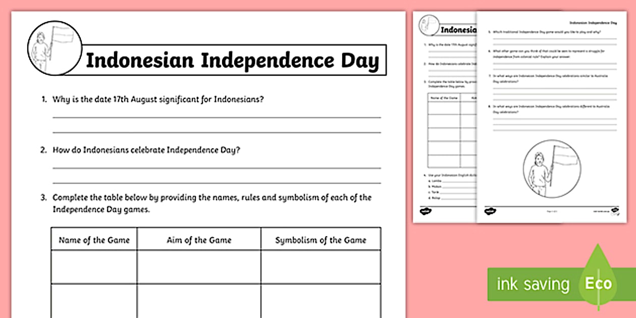 Indonesian Independence Day Worksheet