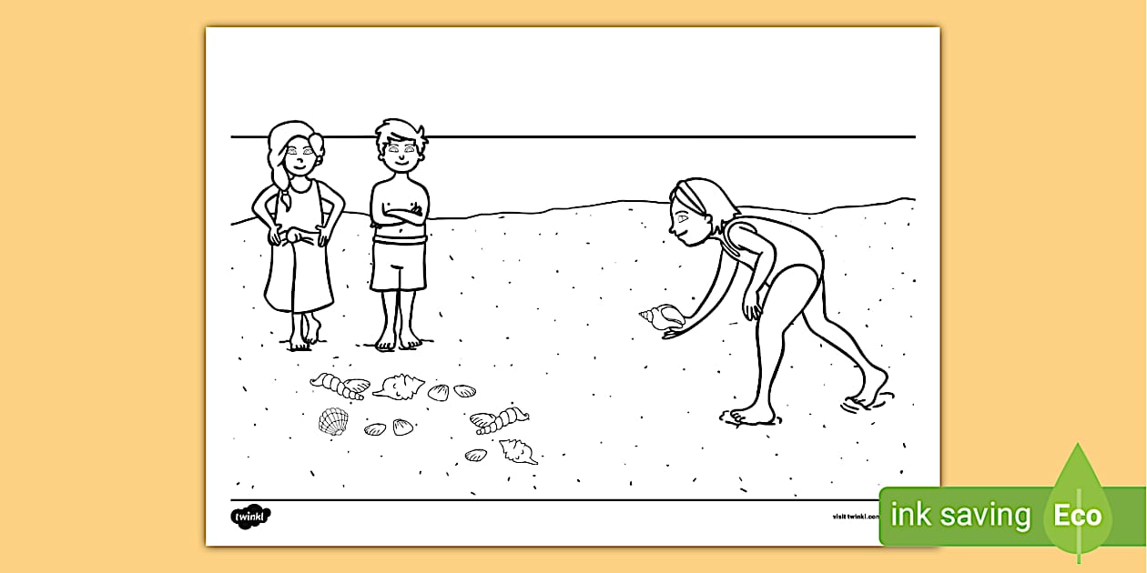Collecting Shells Colouring Sheet - Colouring (teacher made)