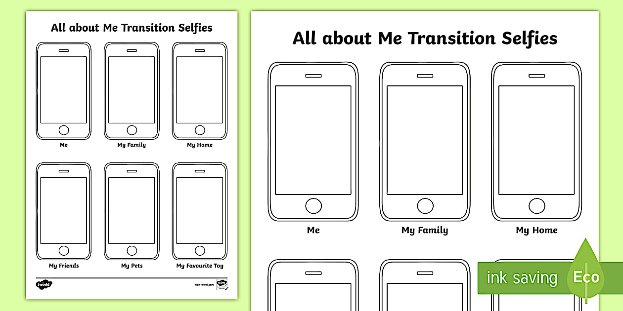 Cursive All about Me Transition Selfies Worksheet - Twinkl