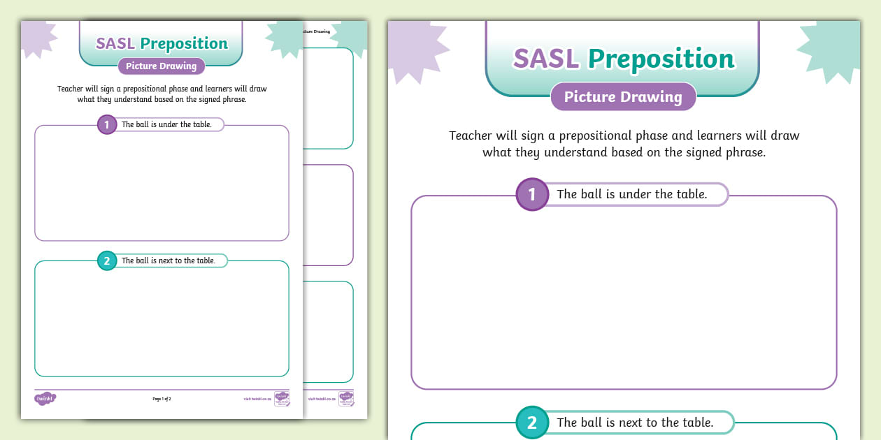 SASL Prepositions Drawing Worksheet (teacher made) - Twinkl