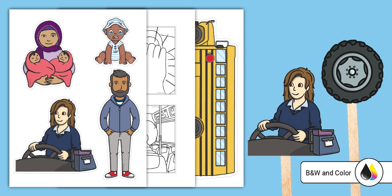 Wheels on the Bus Stick Puppets (Teacher-Made) - Twinkl