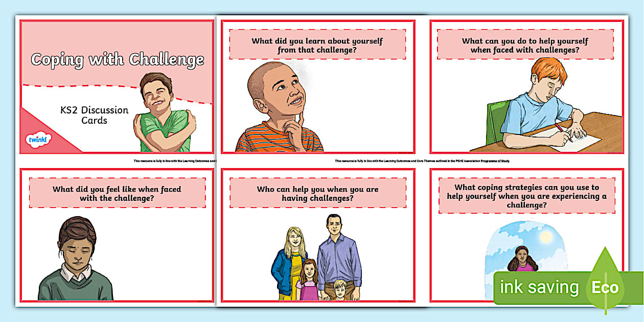 KS2 Coping with Challenge Discussion Cards - Wellbeing