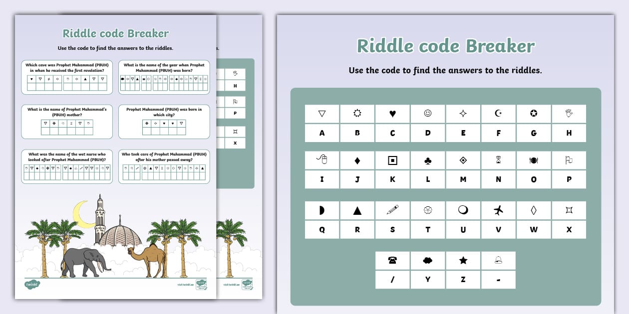 Prophet Muhammad (PBUH) Riddle Code Breaker (teacher made)