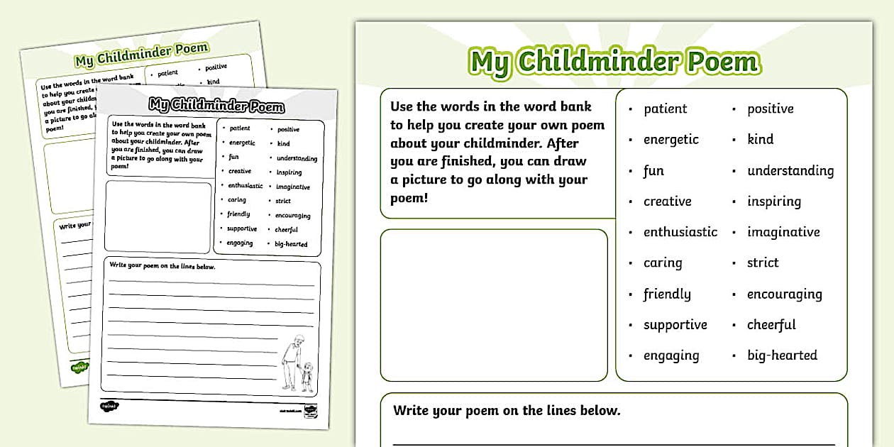 My Childminder Poem Writing Template