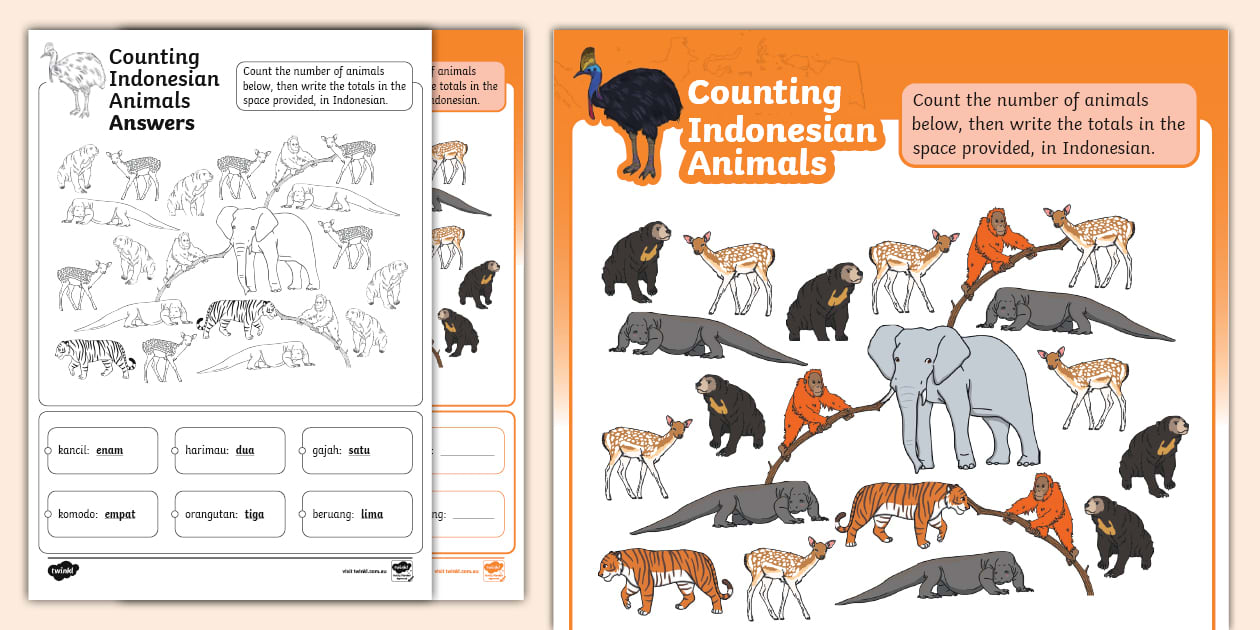 Counting Indonesian Animals - Indonesian (teacher made)