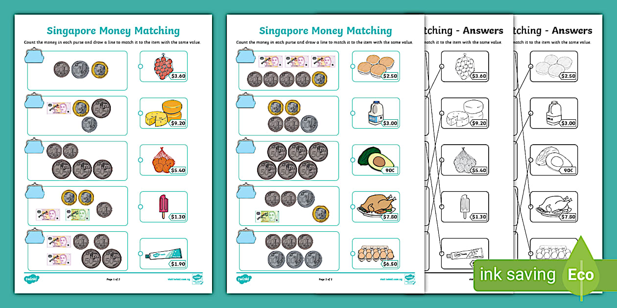 *Singapore Money Matching Activity* (teacher made) - Twinkl