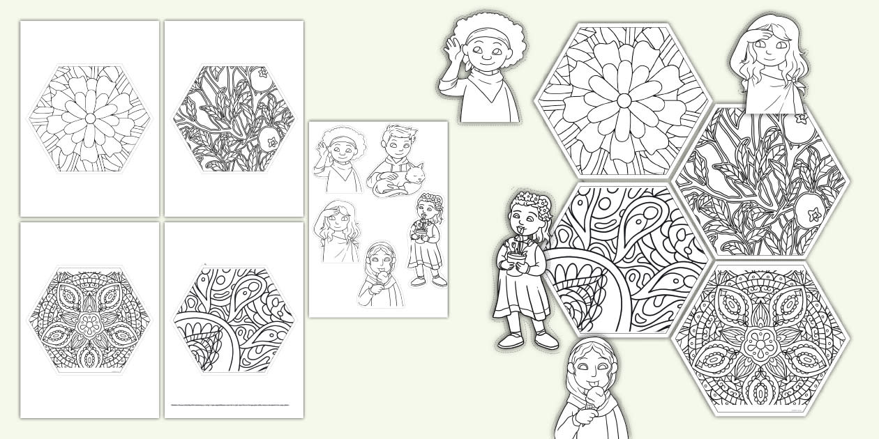 The Five Senses Hexagon Display Colouring Activity - Twinkl