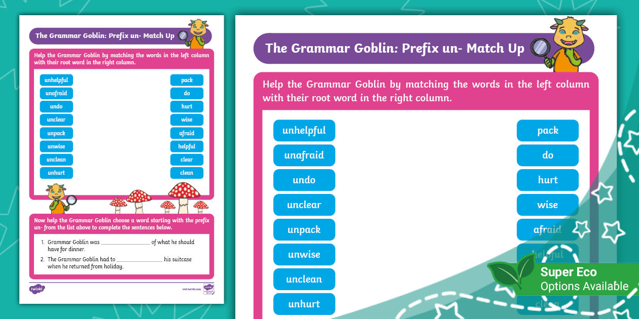 Prefix un- Match Up Activity Sheet (Ages 5 - 7) - Twinkl