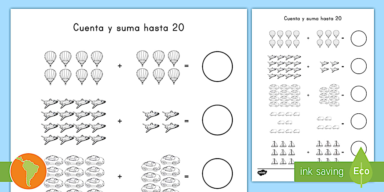 Ficha de actividad: Contar y sumar hasta 20 - Twinkl