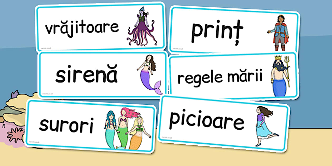 Mica Sirenă - Cartonașe cu imagini și cuvinte - Twinkl