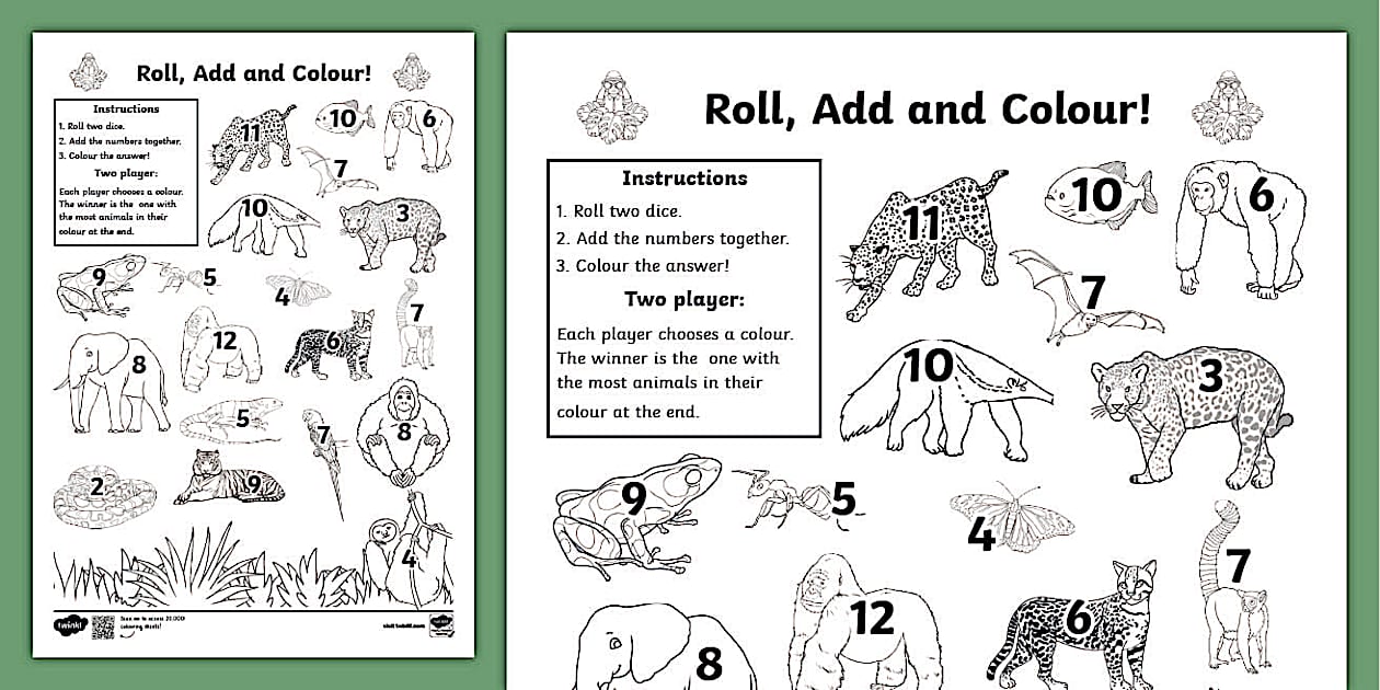 Jungle Themed Roll And Color Worksheet / Worksheet - Twinkl