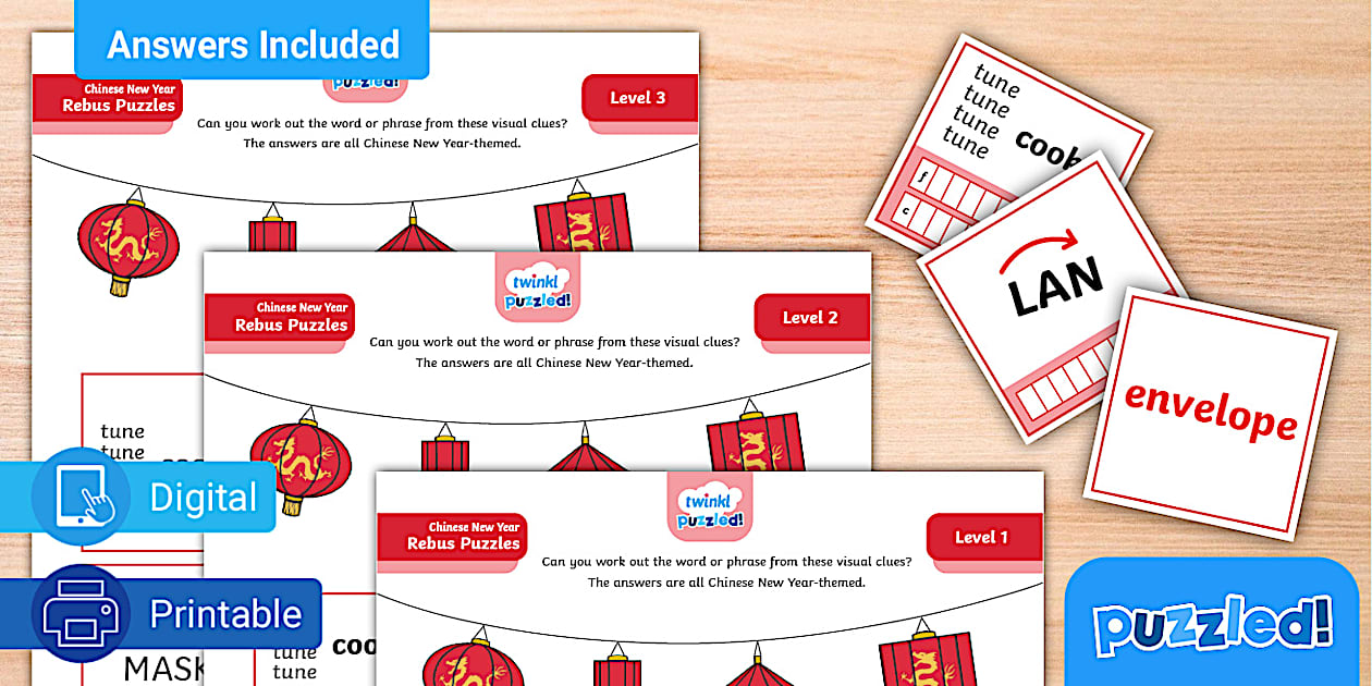 Chinese New Year Rebus Puzzle Cards - Twinkl - Kids Puzzles