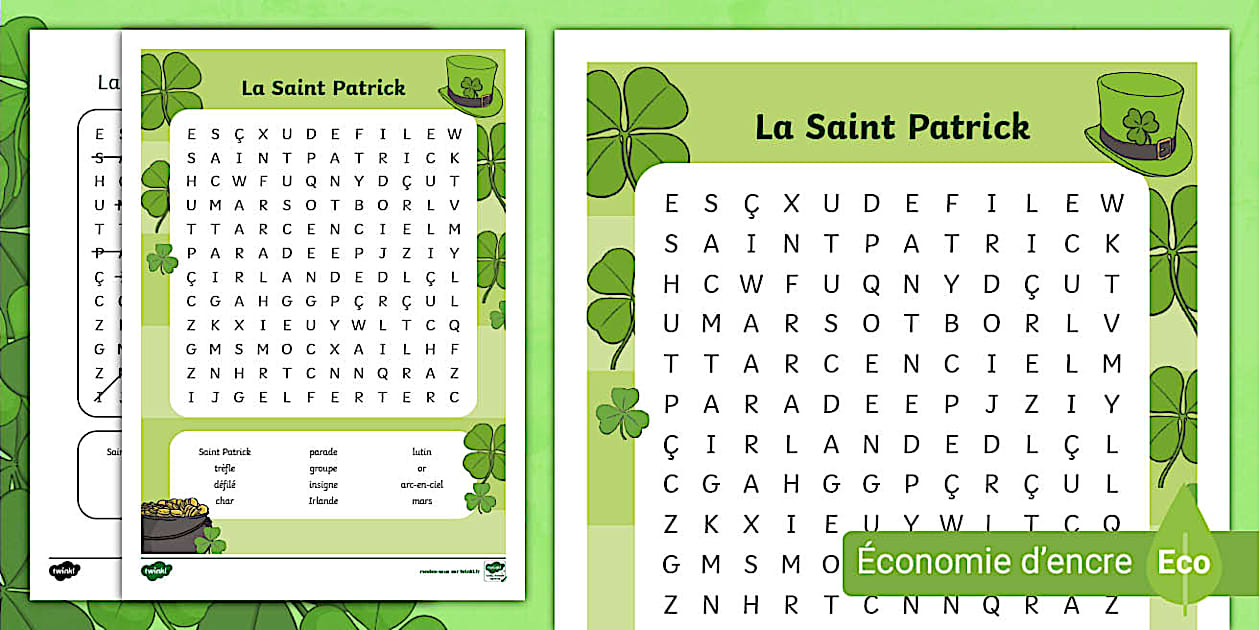 Mots mêlés de la Saint Patrick