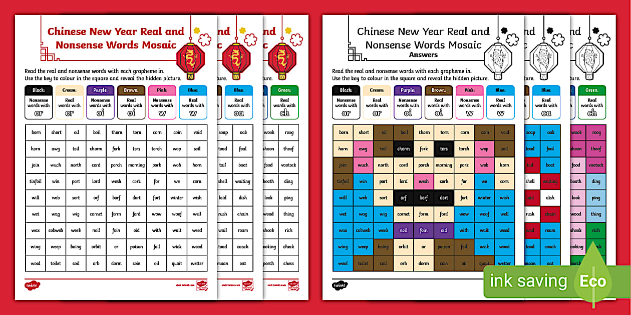 Chinese New Year Phase 3 Mosaic Worksheets