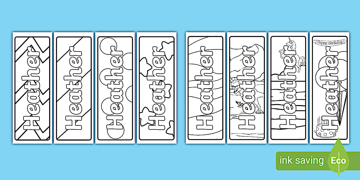 Heather Name Simple Colouring Bookmarks | Twinkl | KS1