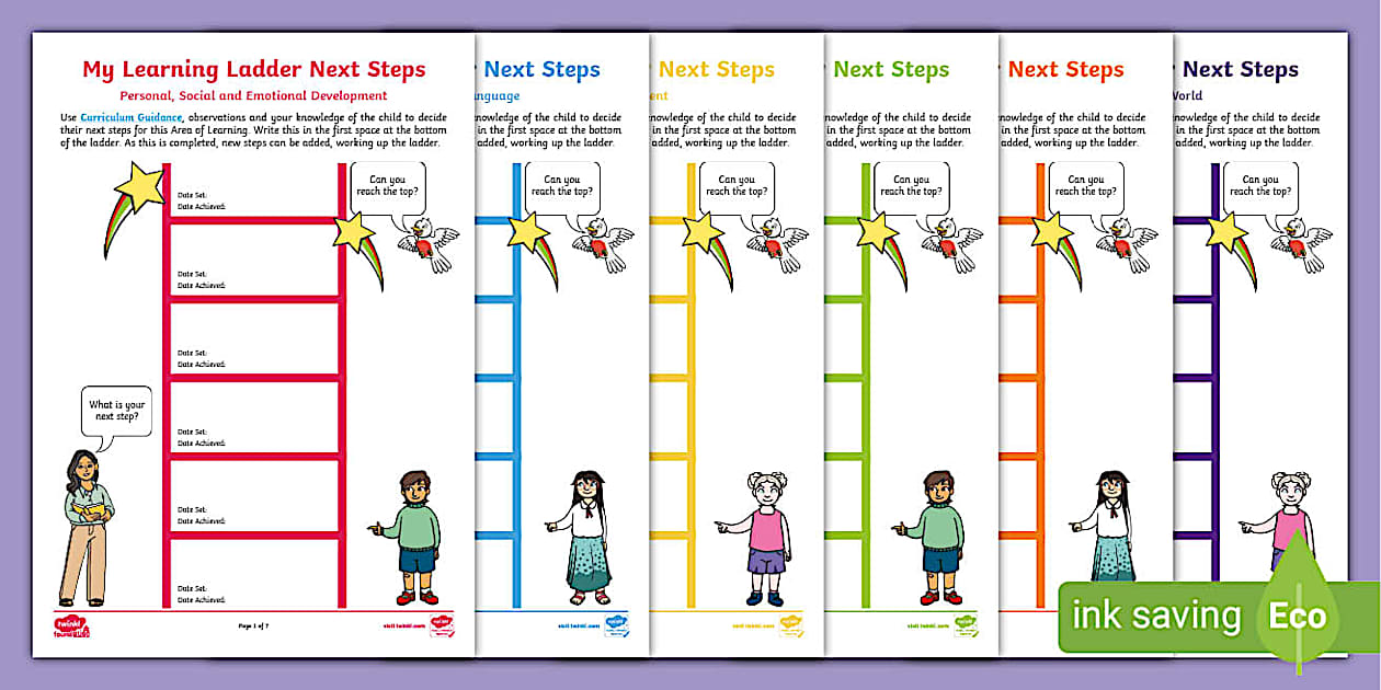 Editable EYFS My Learning Ladders Next Steps Progress Sheets