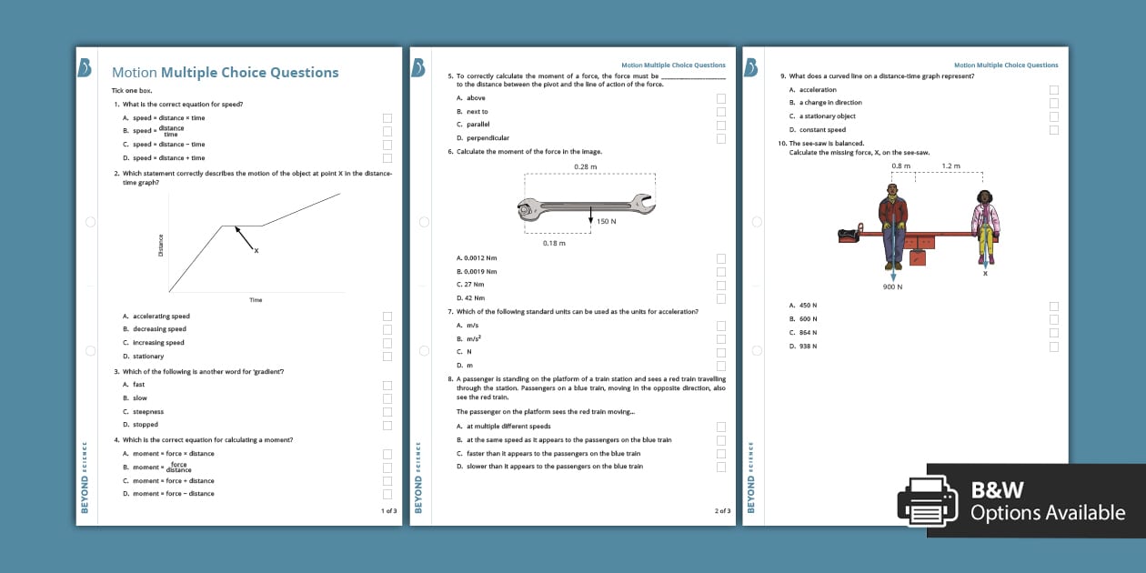 KS3 Motion Multiple Choice Questions (Teacher-Made) - Twinkl