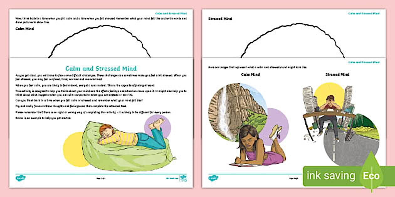 Calm and Stressed Mind Worksheet (teacher made) - Twinkl