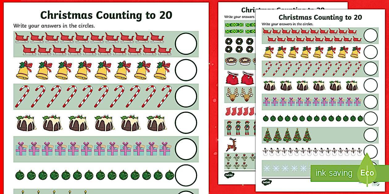 Editable Counting at Christmas Worksheet Up to 20 - Twinkl