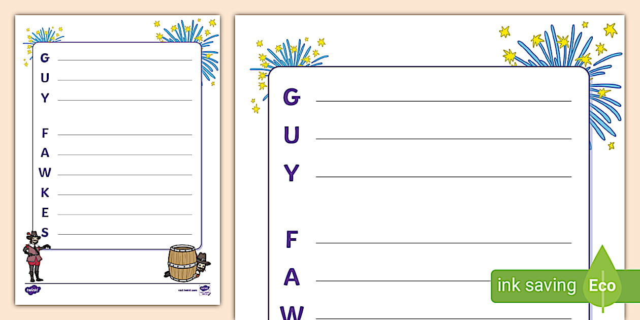 Guy Fawkes Acrostic Poem Template, Guy Fawkes (teacher made)