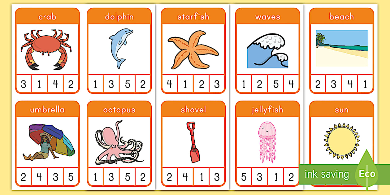 Editable Beach Syllables Clip Cards (Hecho por educadores)