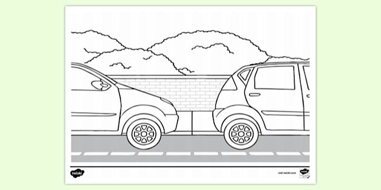 Street Scene With Parked Cars Colouring Sheet (teacher made)