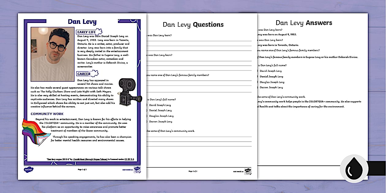 Dan Levy Intermediate Reading Comprehension - Twinkl