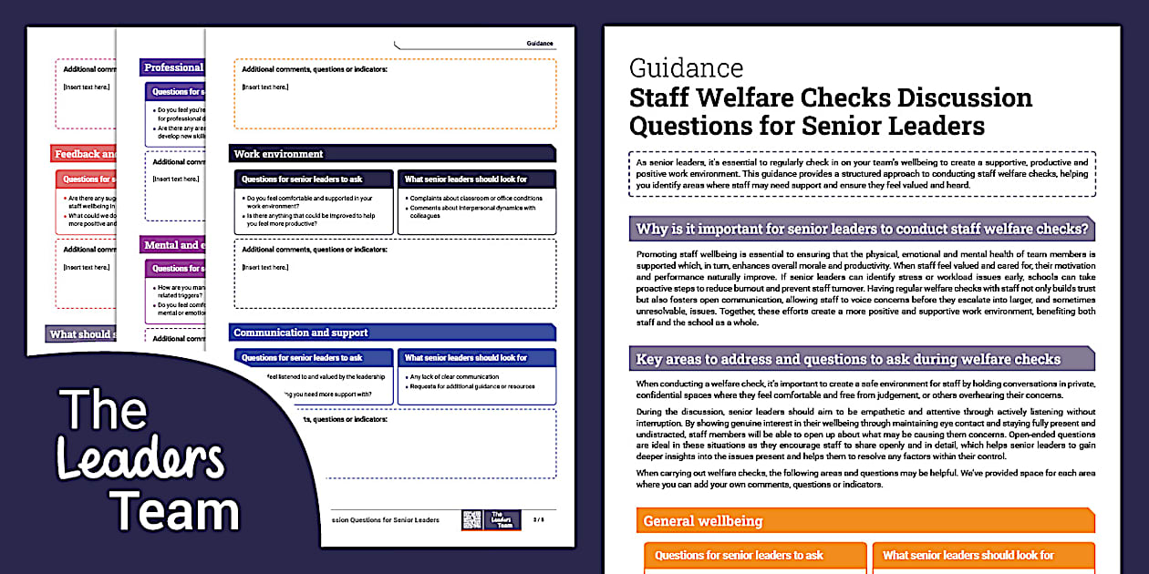 Staff Welfare Checks Discussion Questions for Senior Leaders