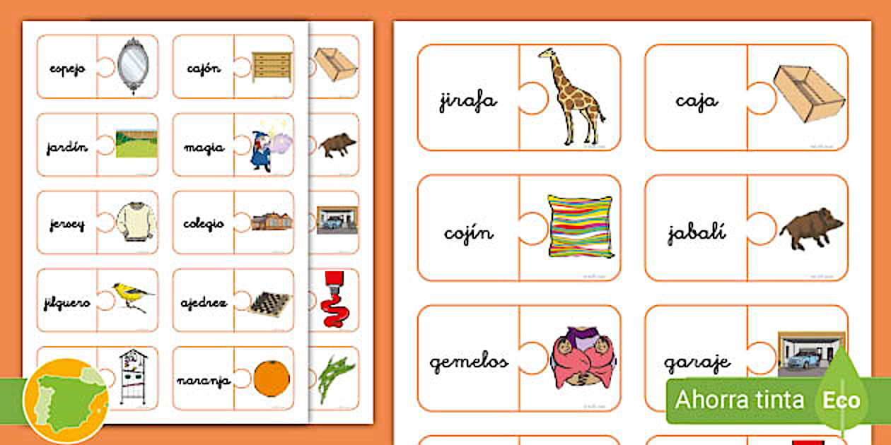 Puzle: La letras J y las sílabas Ge y Gi - Twinkl