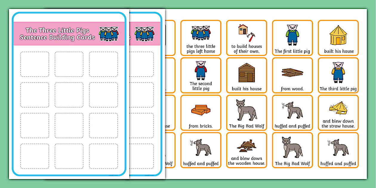 The Three Little Pigs Sentence Building Cards (teacher made)