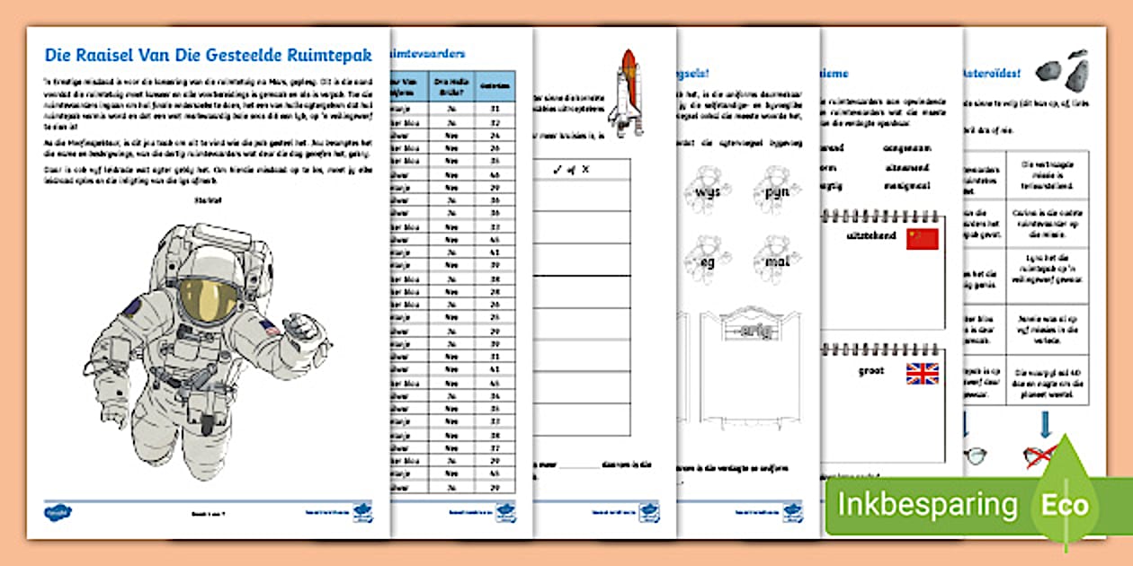 Die Raaisel Van Die Gesteelde Ruimtepak - Taal Speletjie