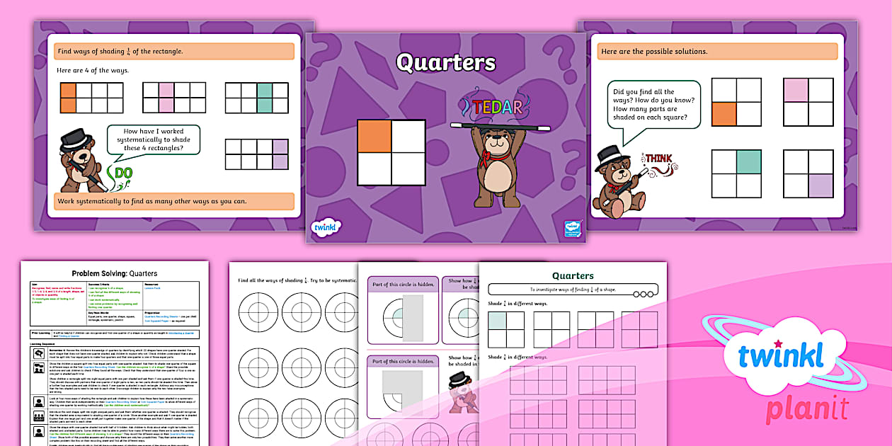 👉 Y2 Recognise 1/4 Shape Planit Maths Lesson 2 - Twinkl