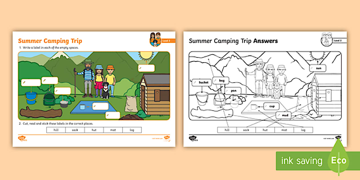 Phonics Level 2 Summer Camping Picture Worksheet Trip