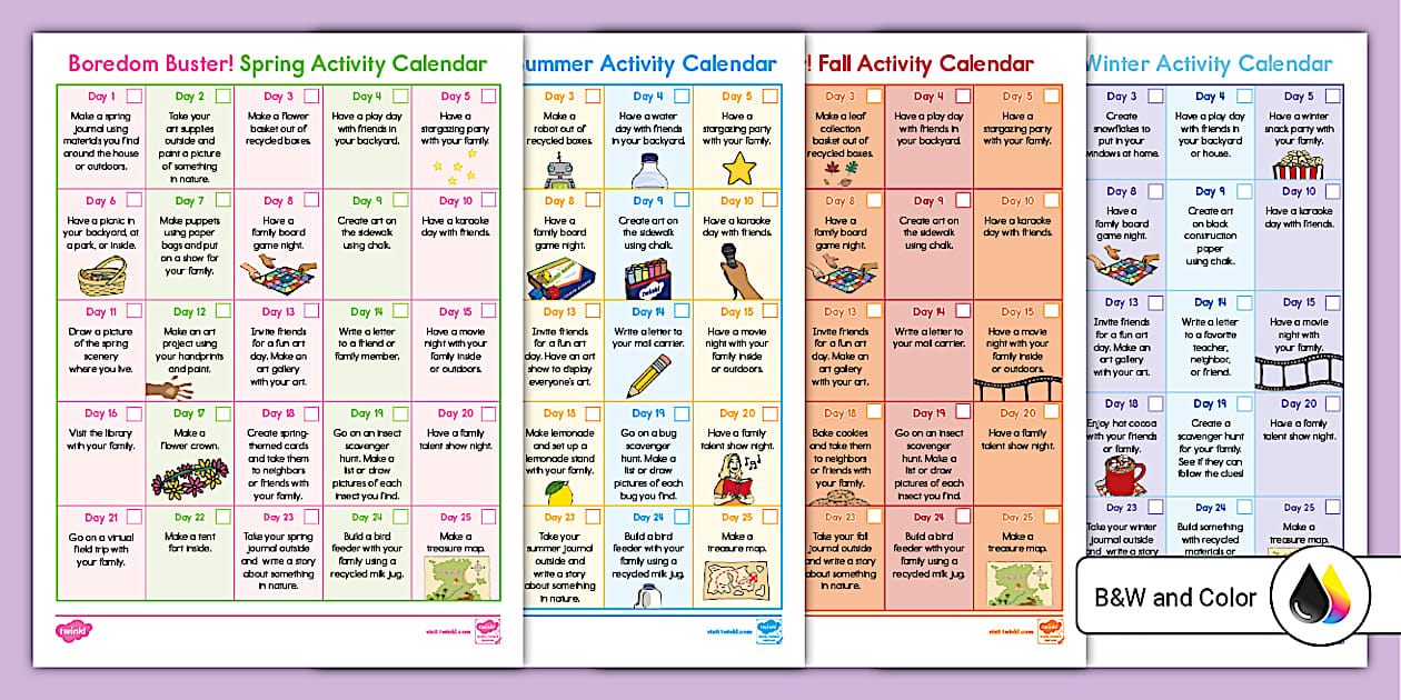 Boredom Buster! Year-Round Activity Calendar Pack